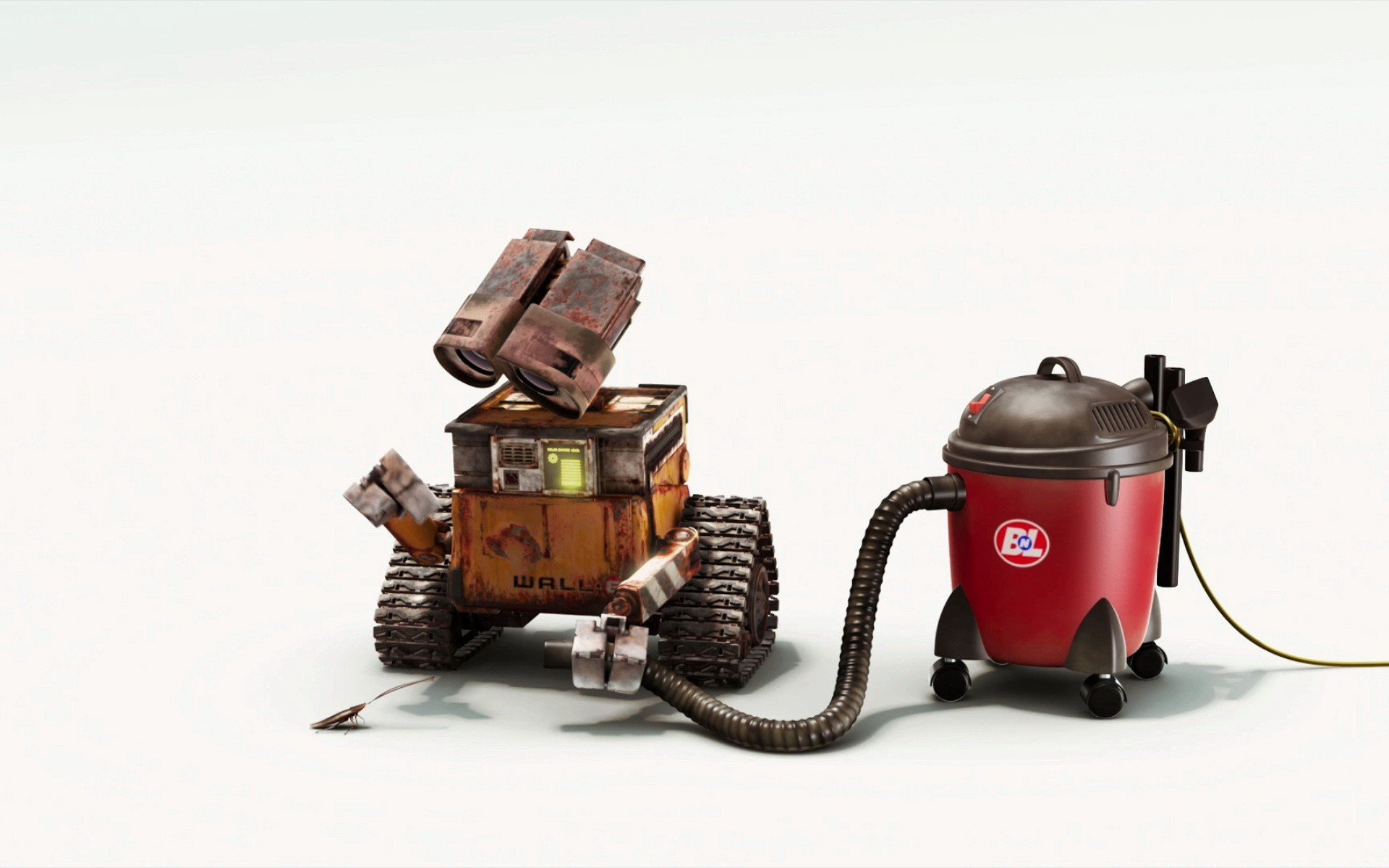 Wall·E HD Movie Wallpaper: Charming Robot and Vacuum Duo in Action