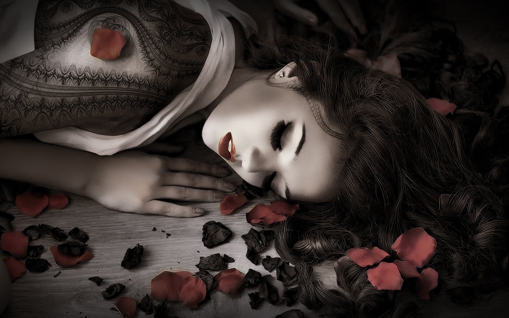 Ink & Roses: Tattooed Siren — Fantasy HD Wallpaper