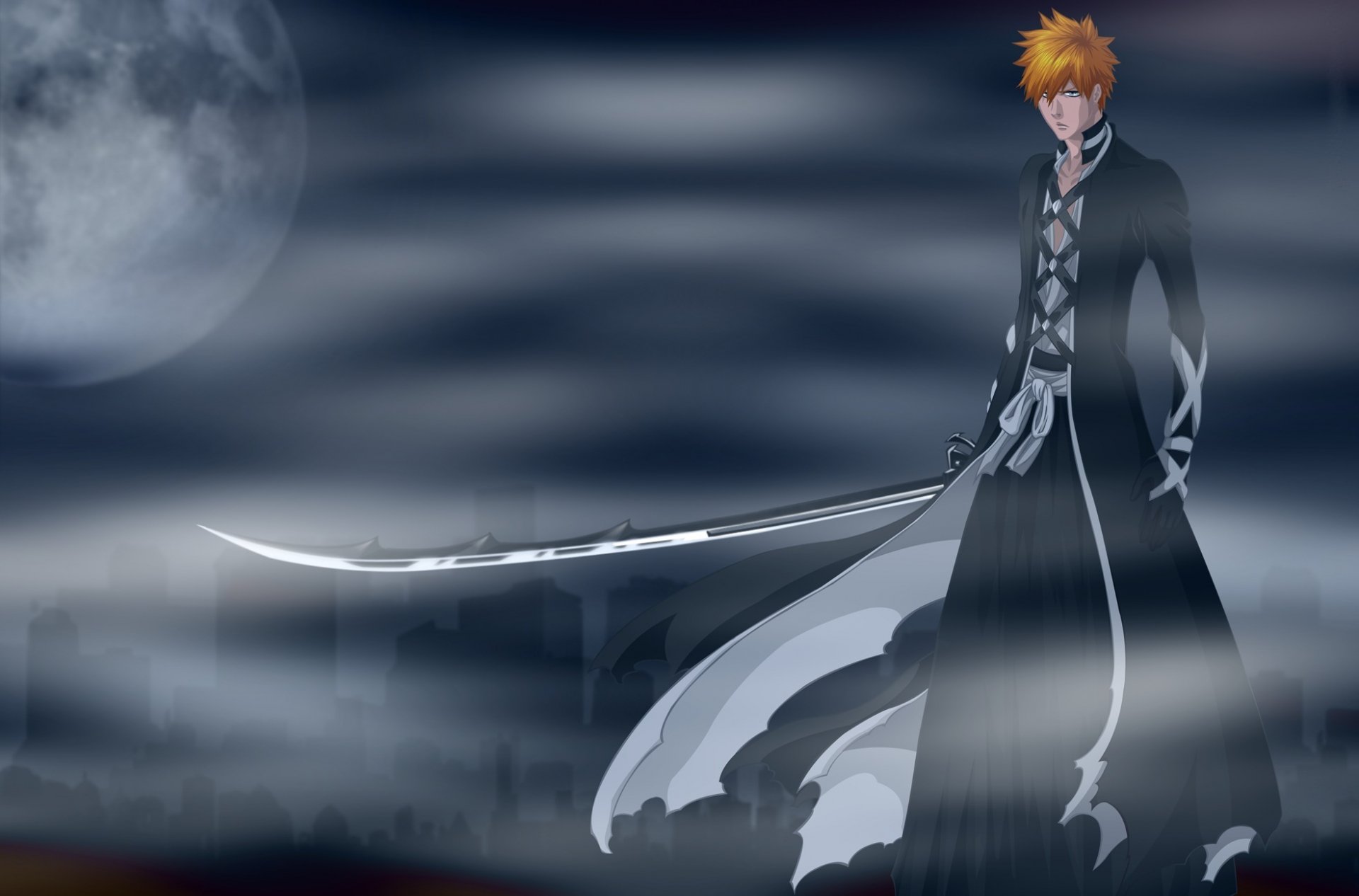 Bleach HD Wallpaper: Ichigo Kurosaki in Moonlit Battle Scene