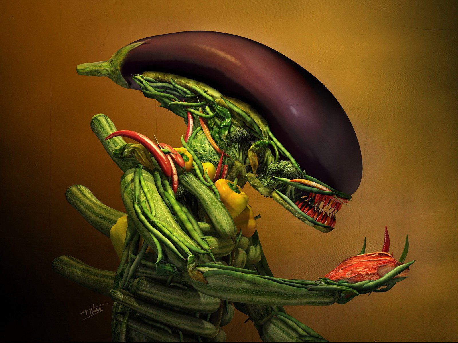 Download Xenomorph Alien Food Artistic Wallpaper