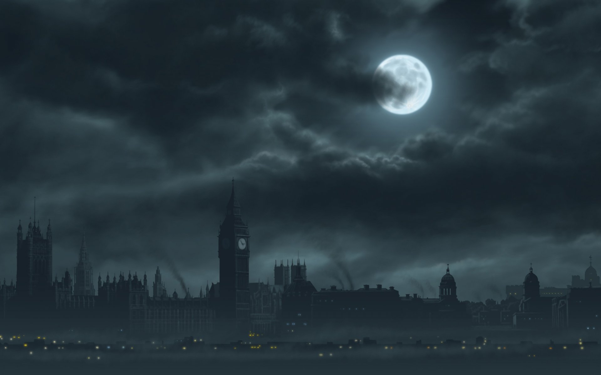 Midnight Cityscape: Dark Skies in HD | 2560x1600 | Wallpaper Abyss