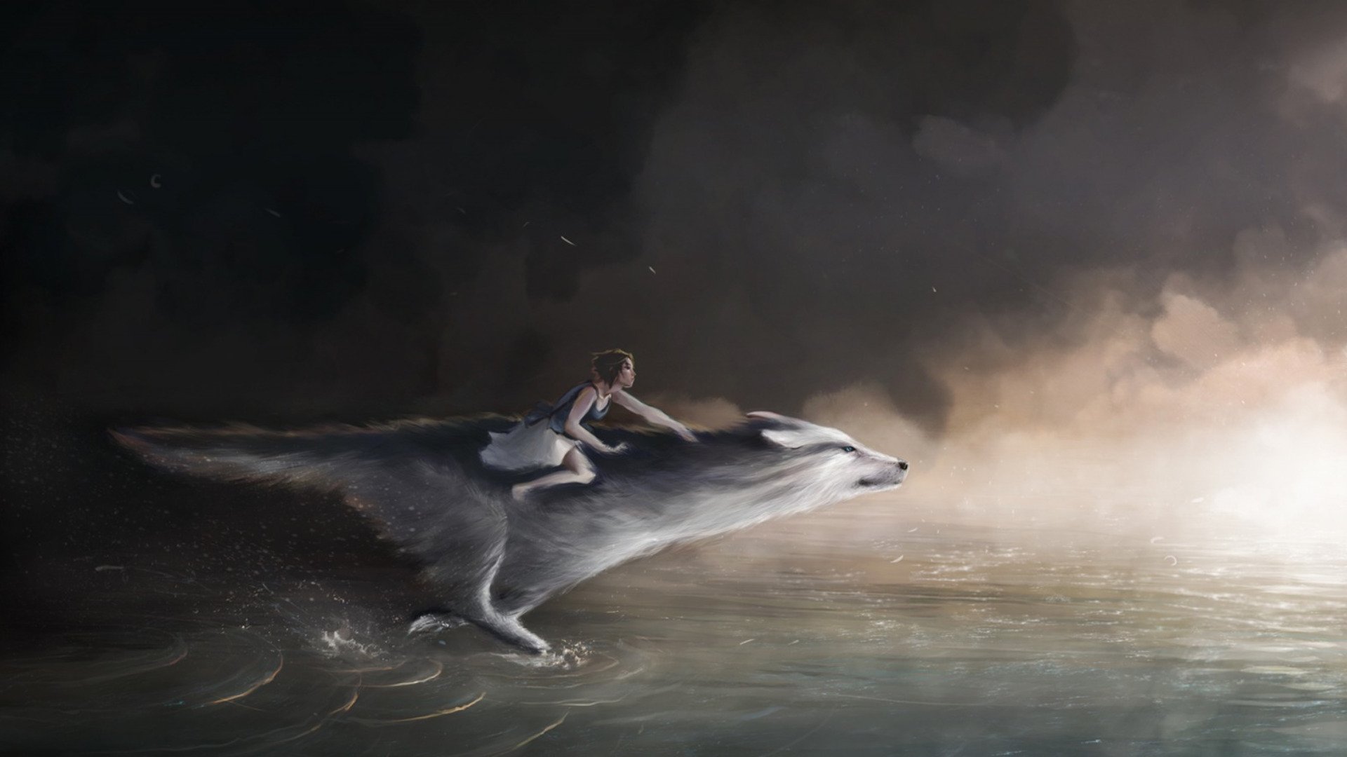 Fantasy Adventure: HD Wallpaper of a Child Riding a Mystic Creature