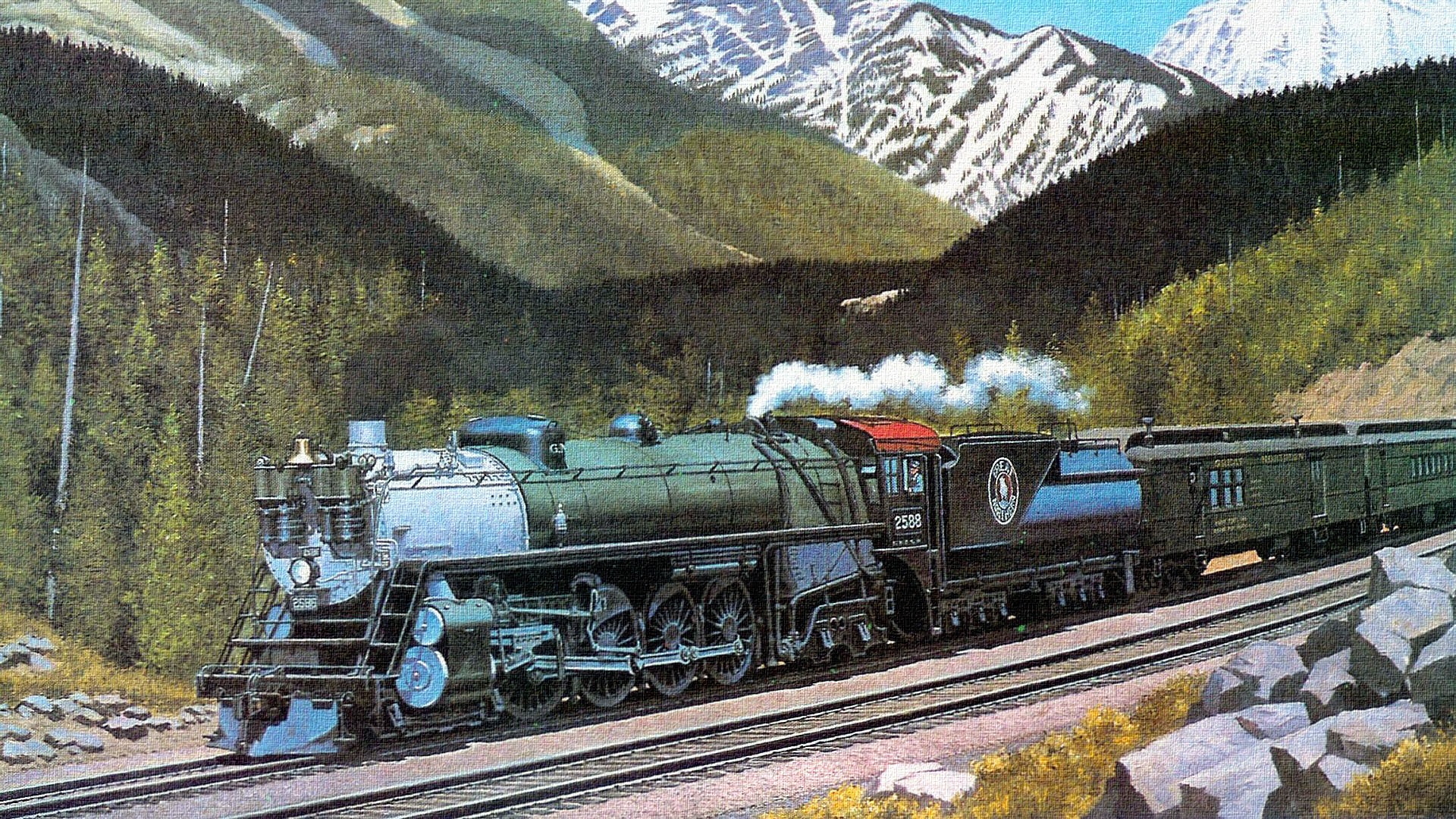 Classic Steam Train Against Majestic Mountain Backdrop Hd Wallpaper