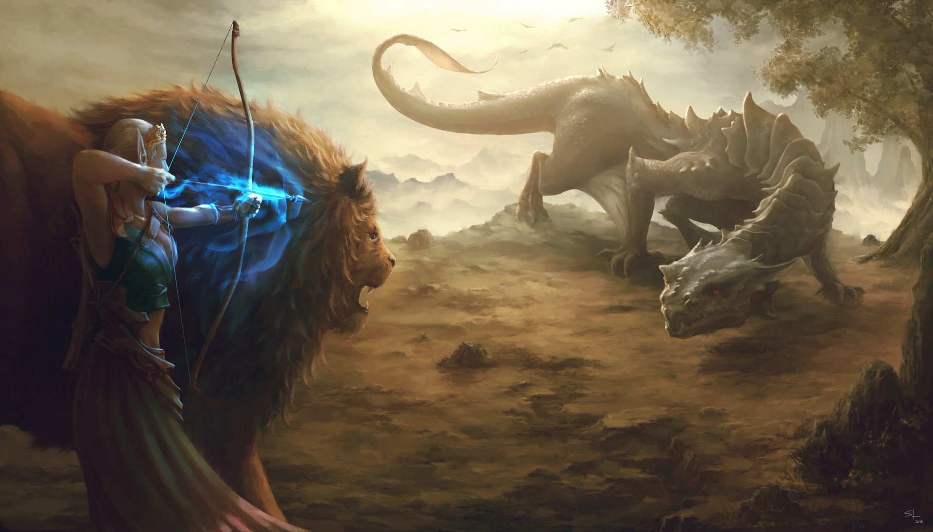 Fantasy Archer and Lion: Epic HD Wallpaper by Sam Leung