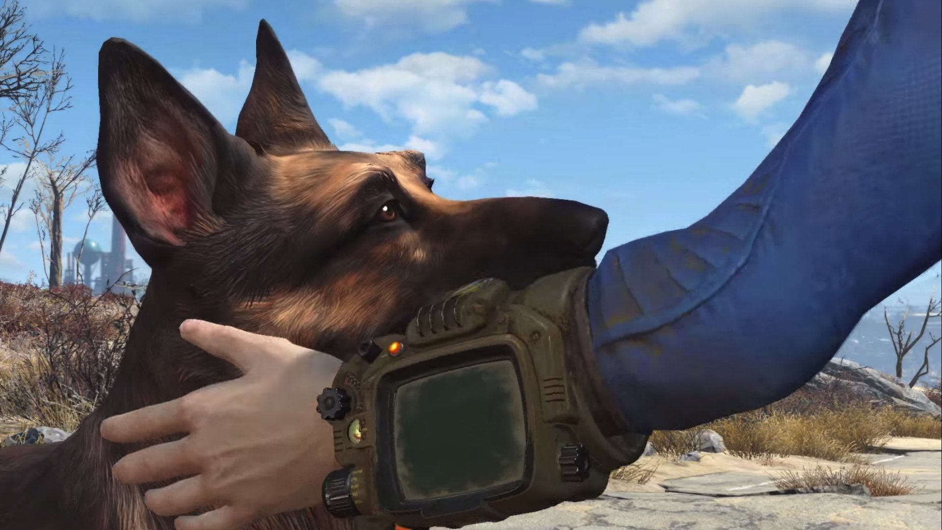 Fallout 4 HD Wallpaper: Loyal Dog Companion in the Wasteland
