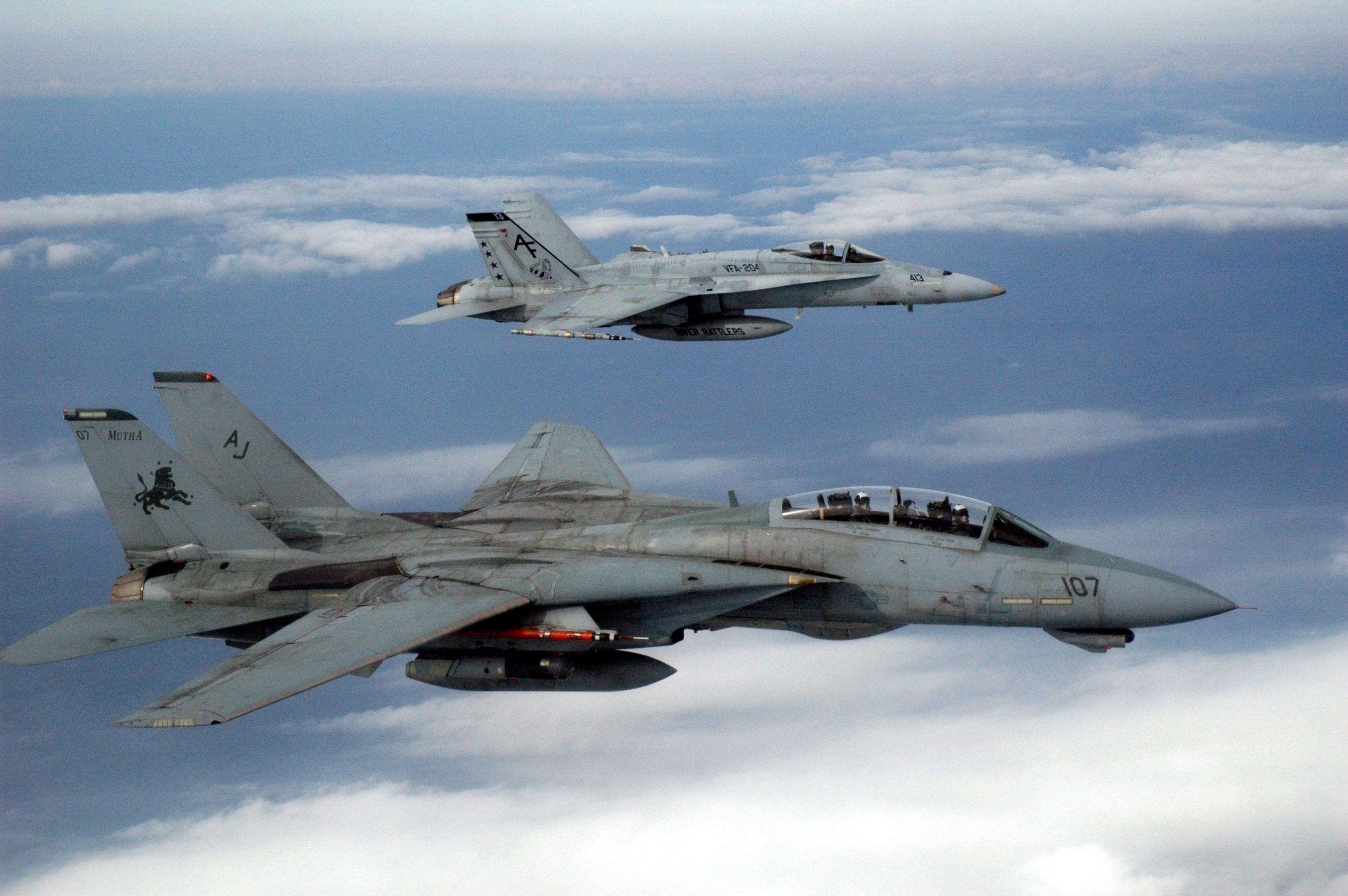F-14 Tomcat & F/A-18 Hornet Military Jets HD Wallpaper in Flight