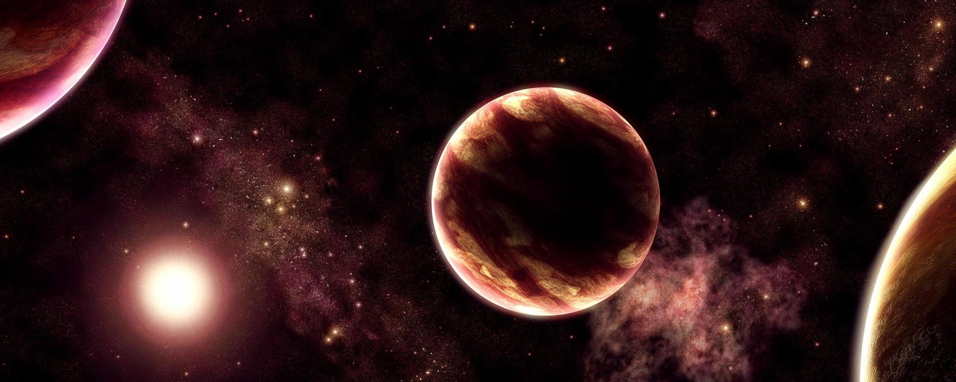 HD Sci-Fi Planet: Cosmic Frontier Wallpaper | 2560x1024 | Wallpaper Abyss