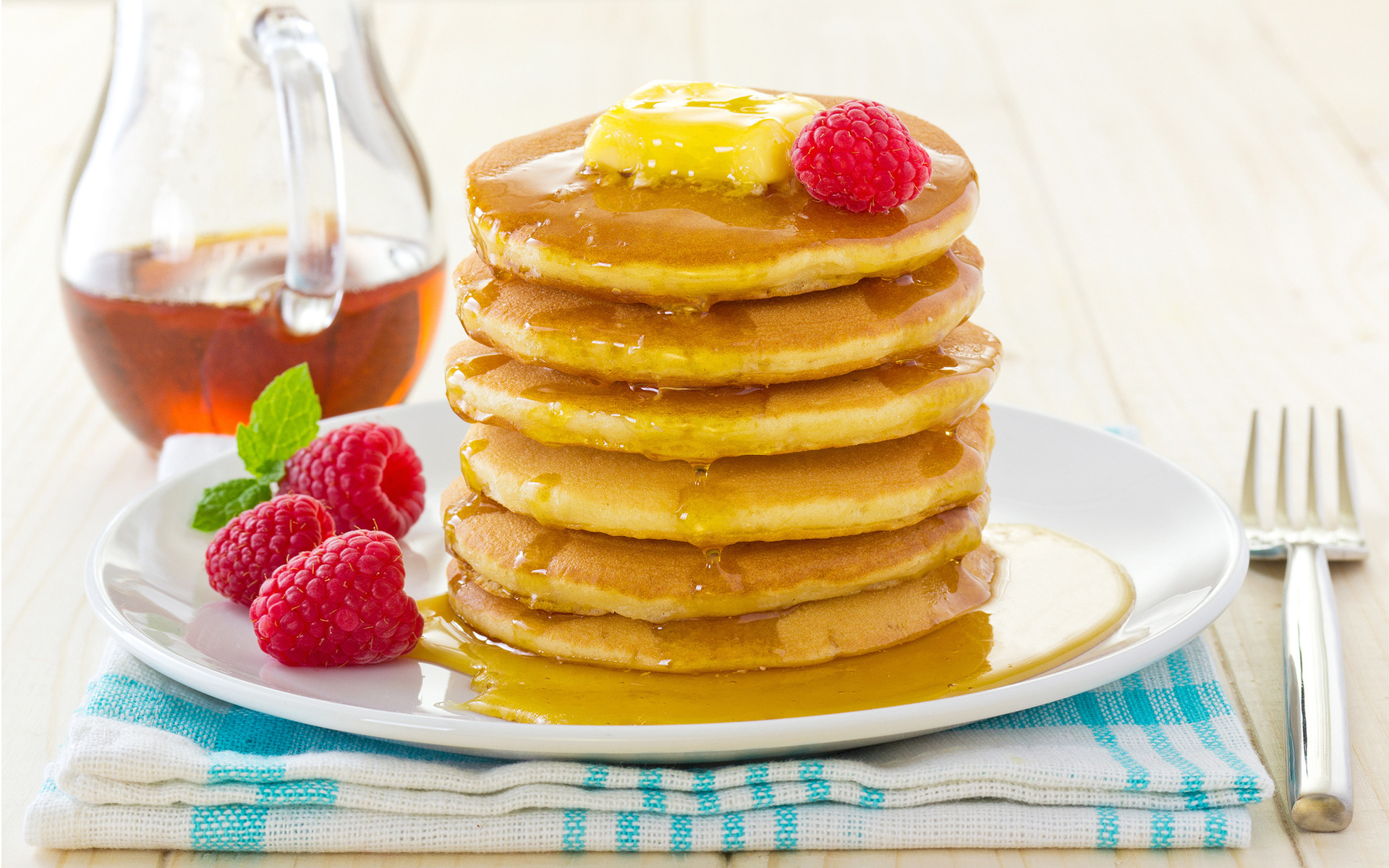 Download Breakfast Honey Raspberry Food Pancake HD Wallpaper