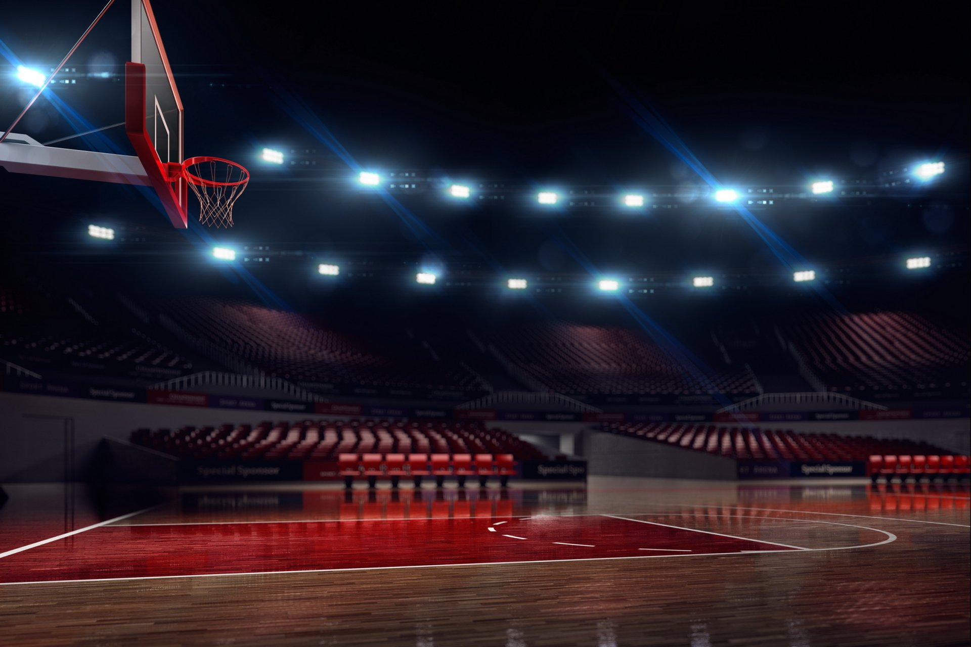 HD Wallpaper: Dynamic Basketball Court Under Spotlight