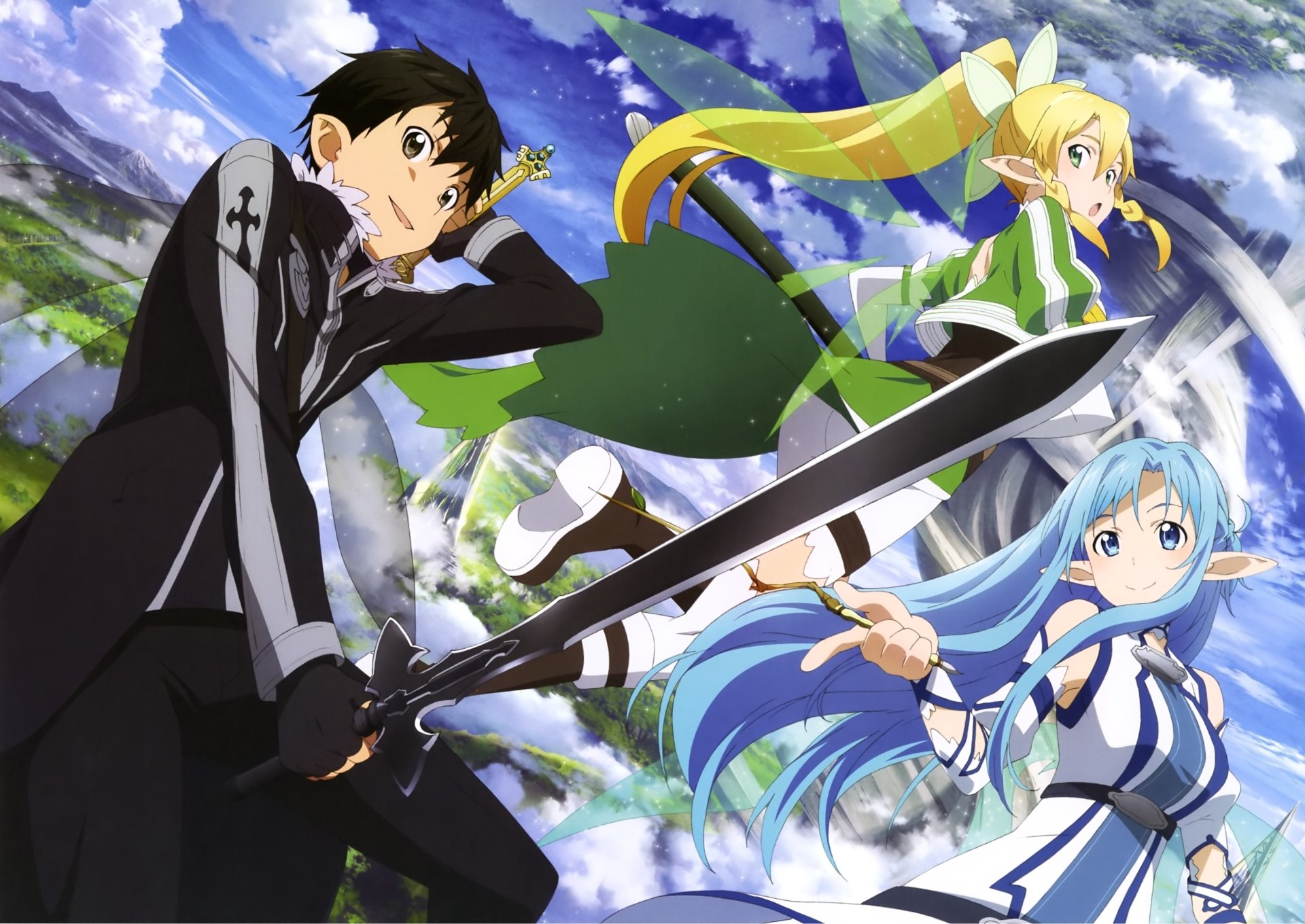 Sword Art Online II HD Wallpaper: Kirito, Asuna, and Leafa