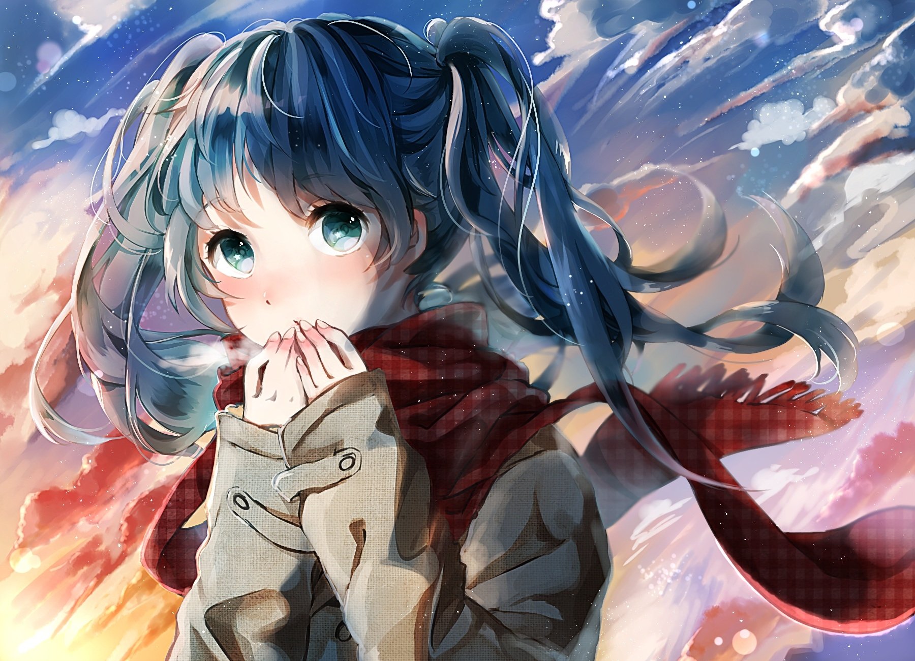 Hatsune Miku HD Wallpaper: Blushing Beauty with Blue Hair
