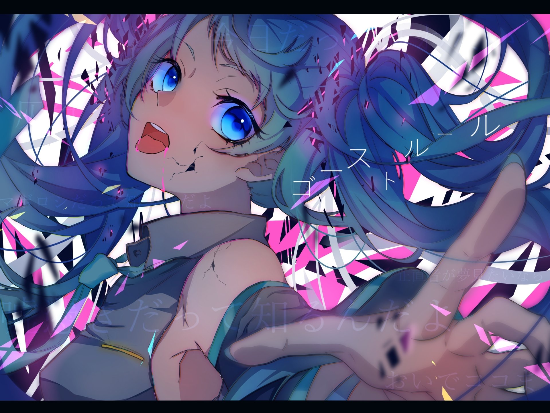 Vibrant Hatsune Miku HD Wallpaper: Blush and Blue Twintails by 梅ねこ