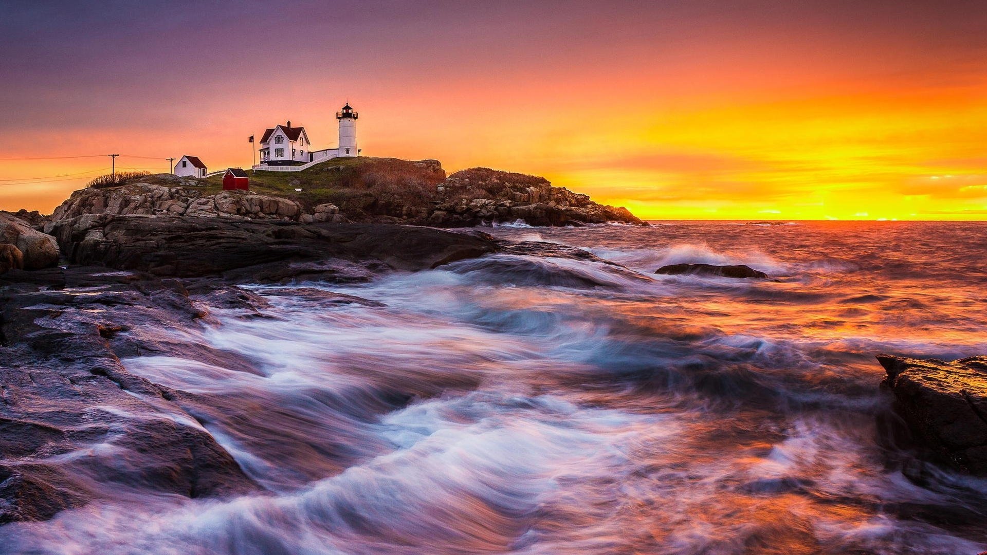 Download Wave Ocean Sky Sunset Coast Man Made Lighthouse Ocean Waves HD ...