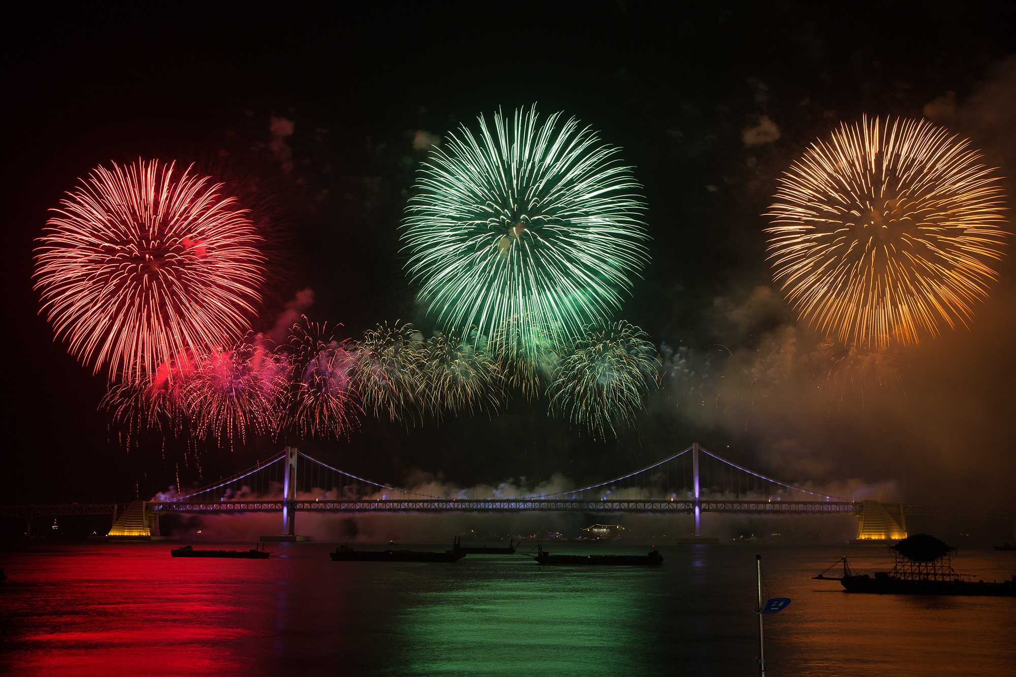 Download Smoke Colors Bridge Night Photography Fireworks HD Wallpaper ...