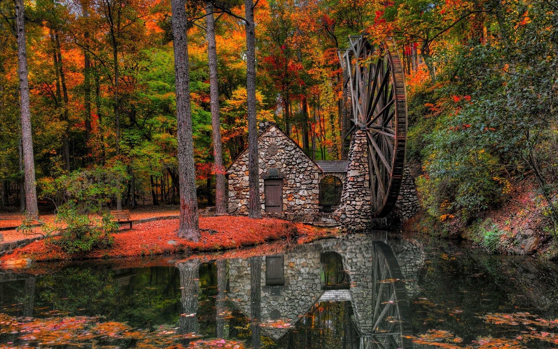 Autumn Reflections at the Historic Forest Watermill HD Wallpaper