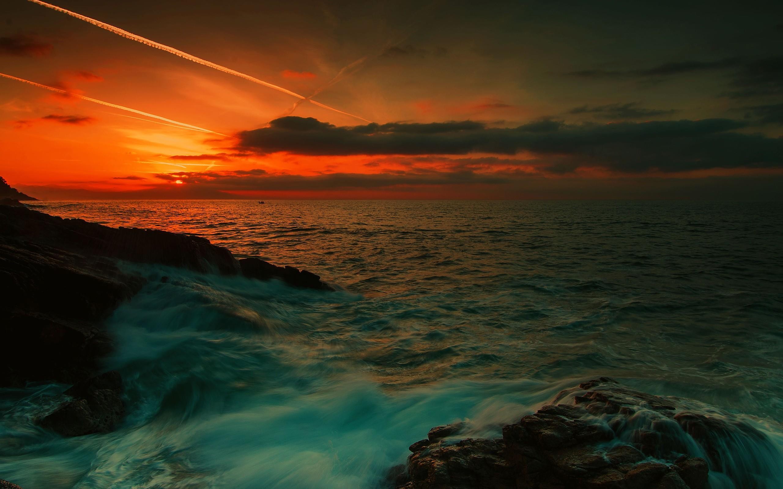 Download Horizon Cloud Orange (Color) Sunset Sky Nature Ocean HD Wallpaper