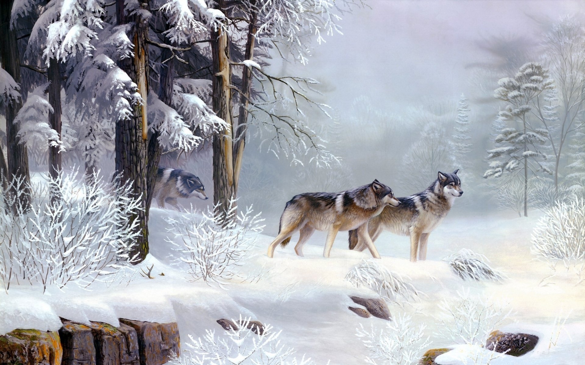 Winter Wolves HD Wallpaper by Leo Stans