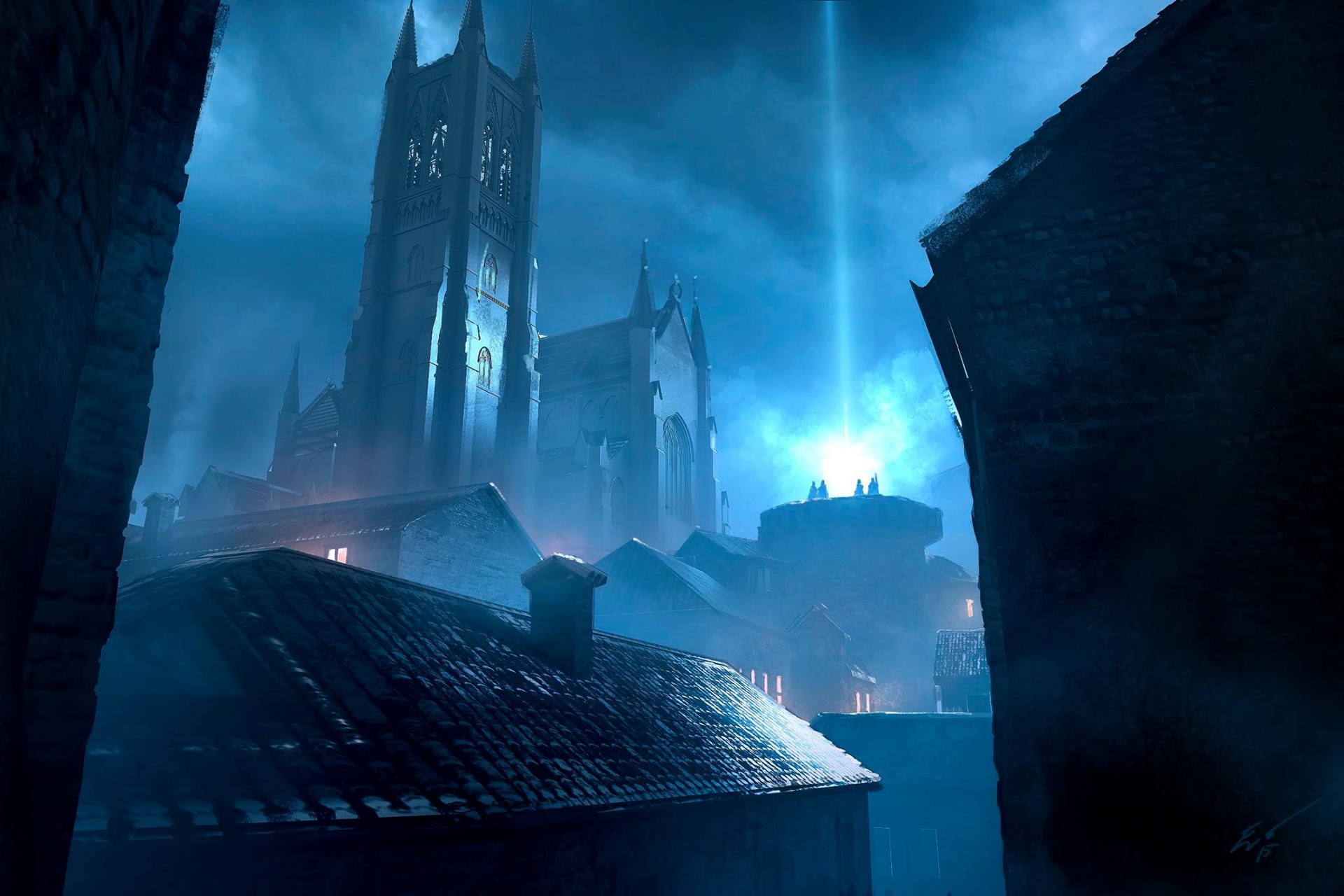 Download Magic Building Night Light Cathedral Fantasy City HD Wallpaper ...