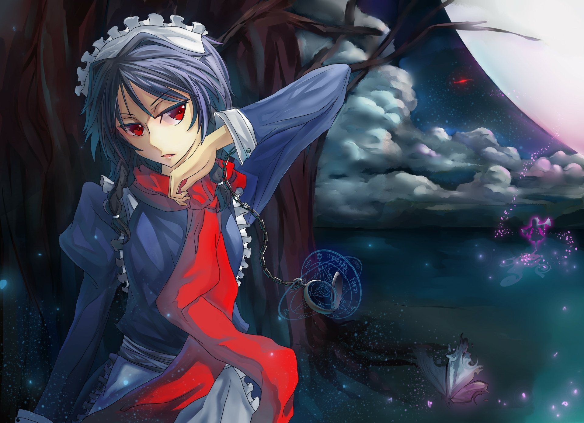 Download Cloud Night Moon Red Eyes Sakuya Izayoi Anime Touhou Anime ...