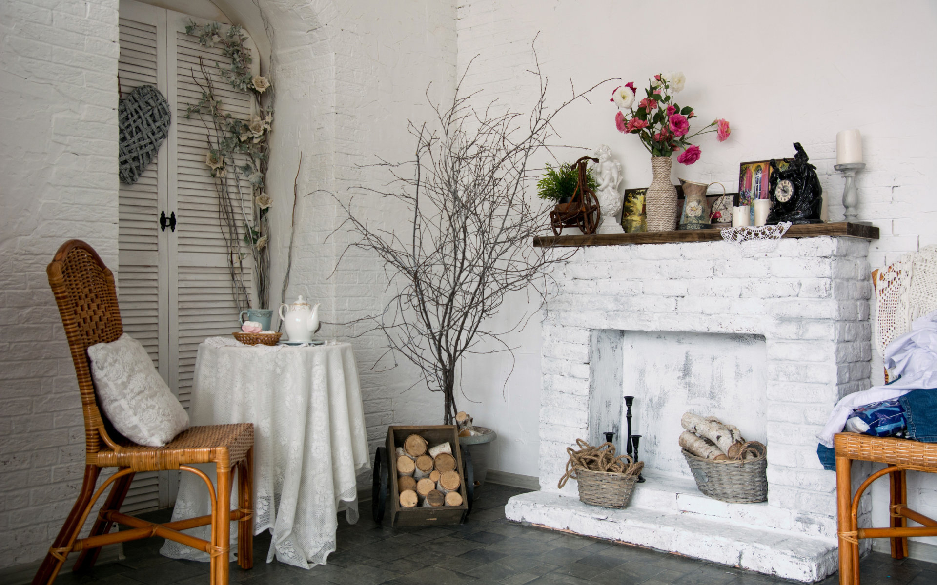 Download Style Fireplace Interior Man Made Room HD Wallpaper