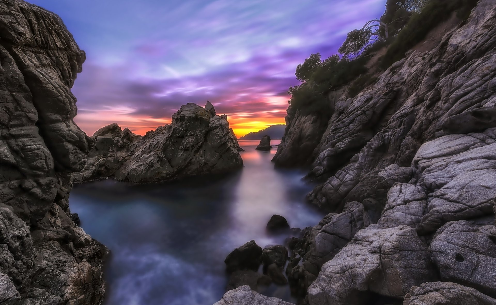 Download Sunset Coast Sea Ocean Nature Rock HD Wallpaper