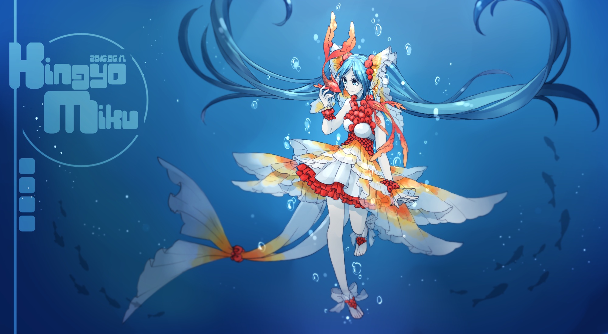 Underwater Harmony: Hatsune Miku’s Blue Bubble Smile HD Wallpaper