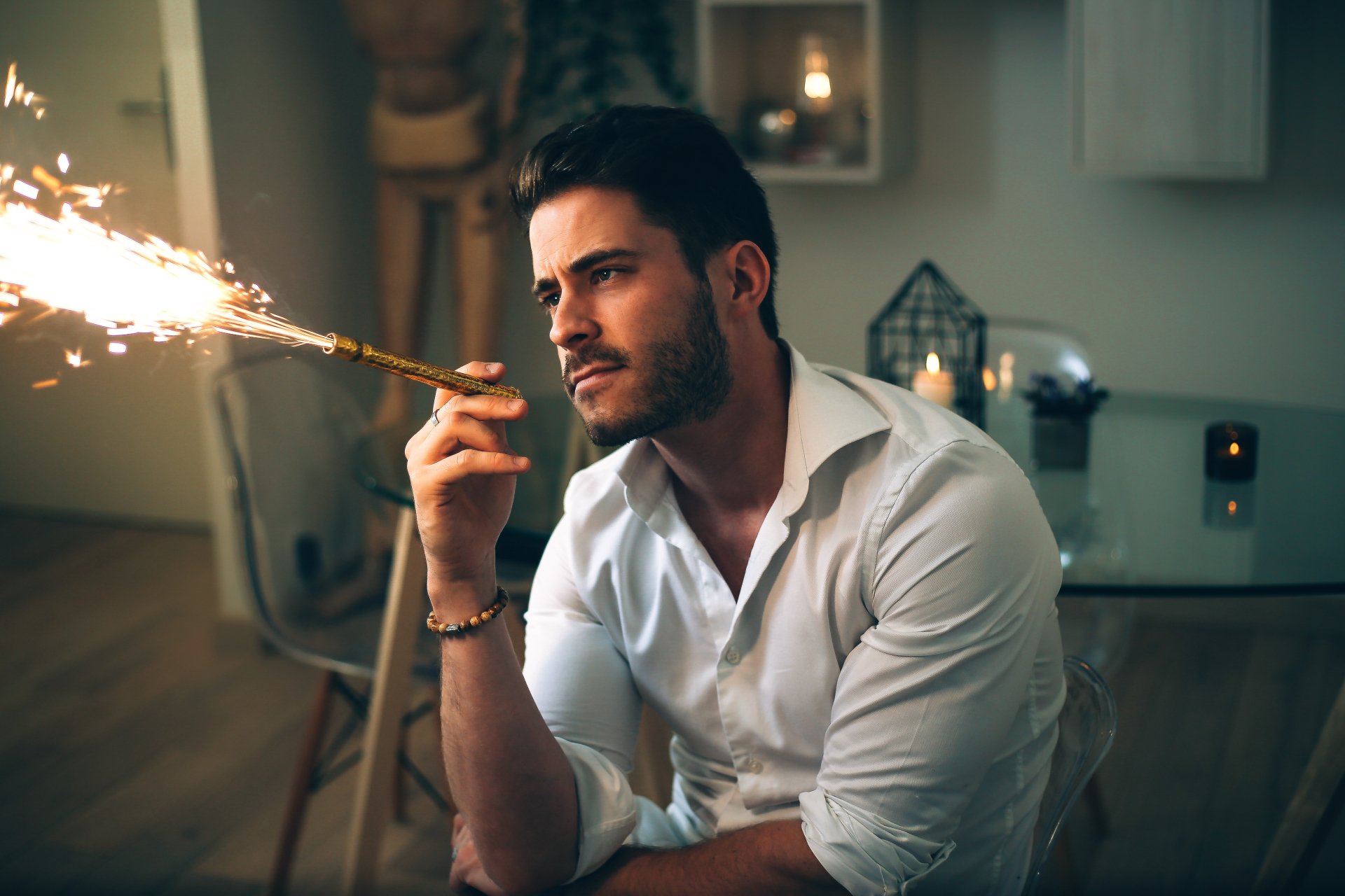 Download Sparkles Beard Man Model 4k Ultra HD Wallpaper by David Olkarny