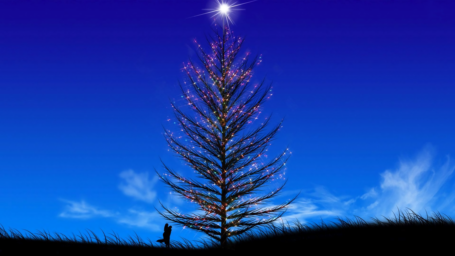Download Light Blue Tree Holiday Christmas HD Wallpaper
