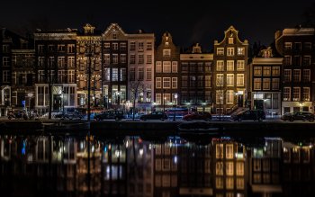 Download Light Reflection House Night Canal Netherlands Amsterdam Man ...
