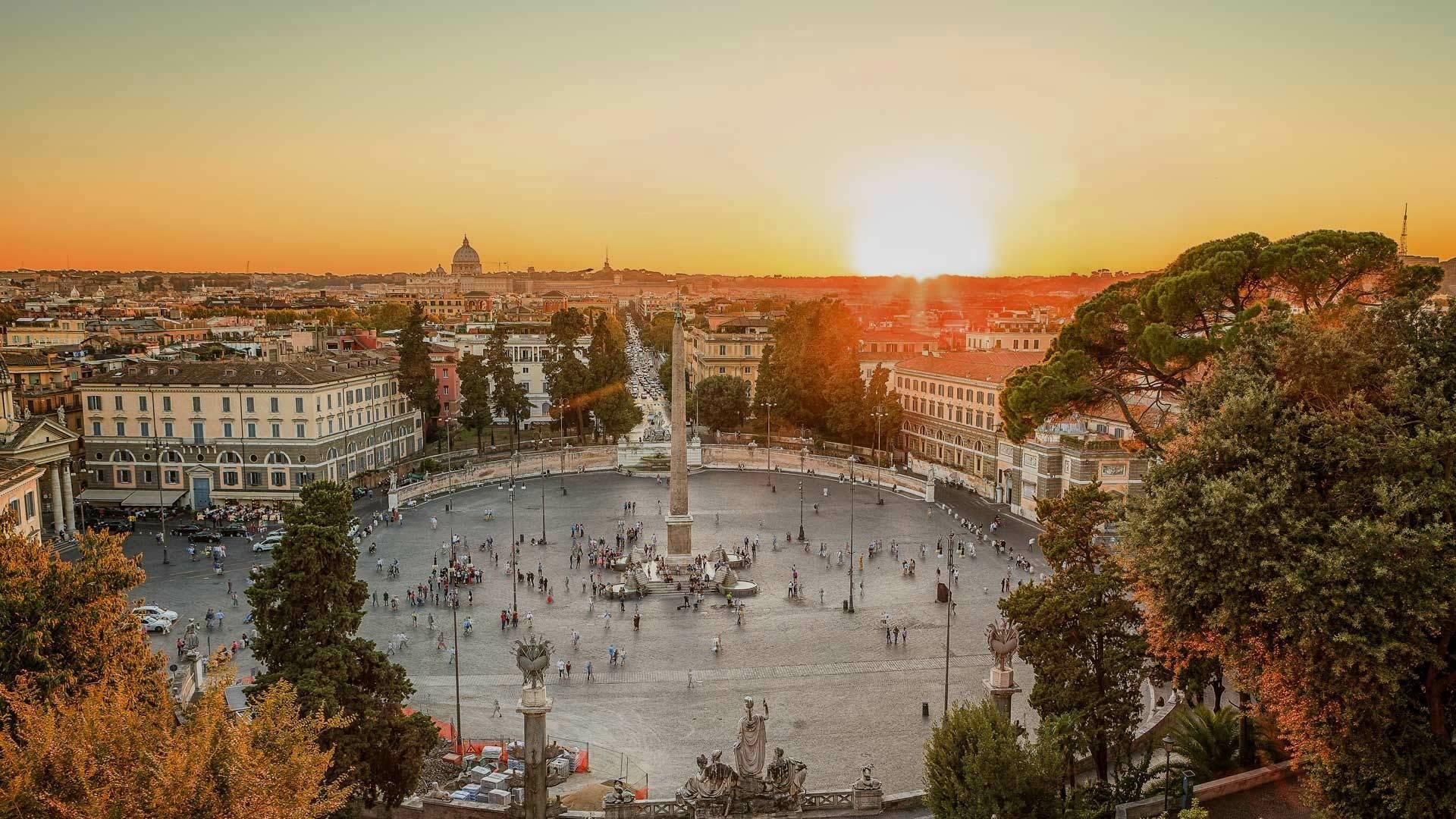 Rome Sunset Over Piazza del Popolo - Stunning Cityscape HD Wallpaper