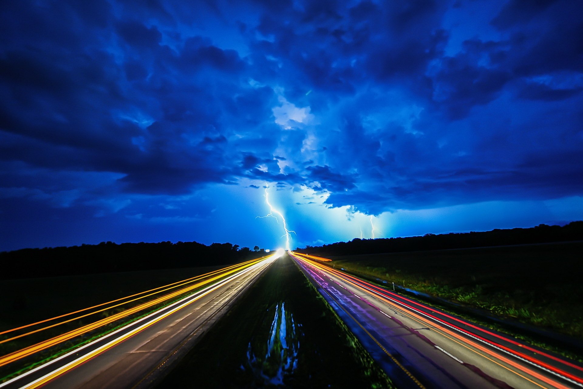 Download Lightning Cloud Night Time Lapse Landscape Man Made Road HD ...