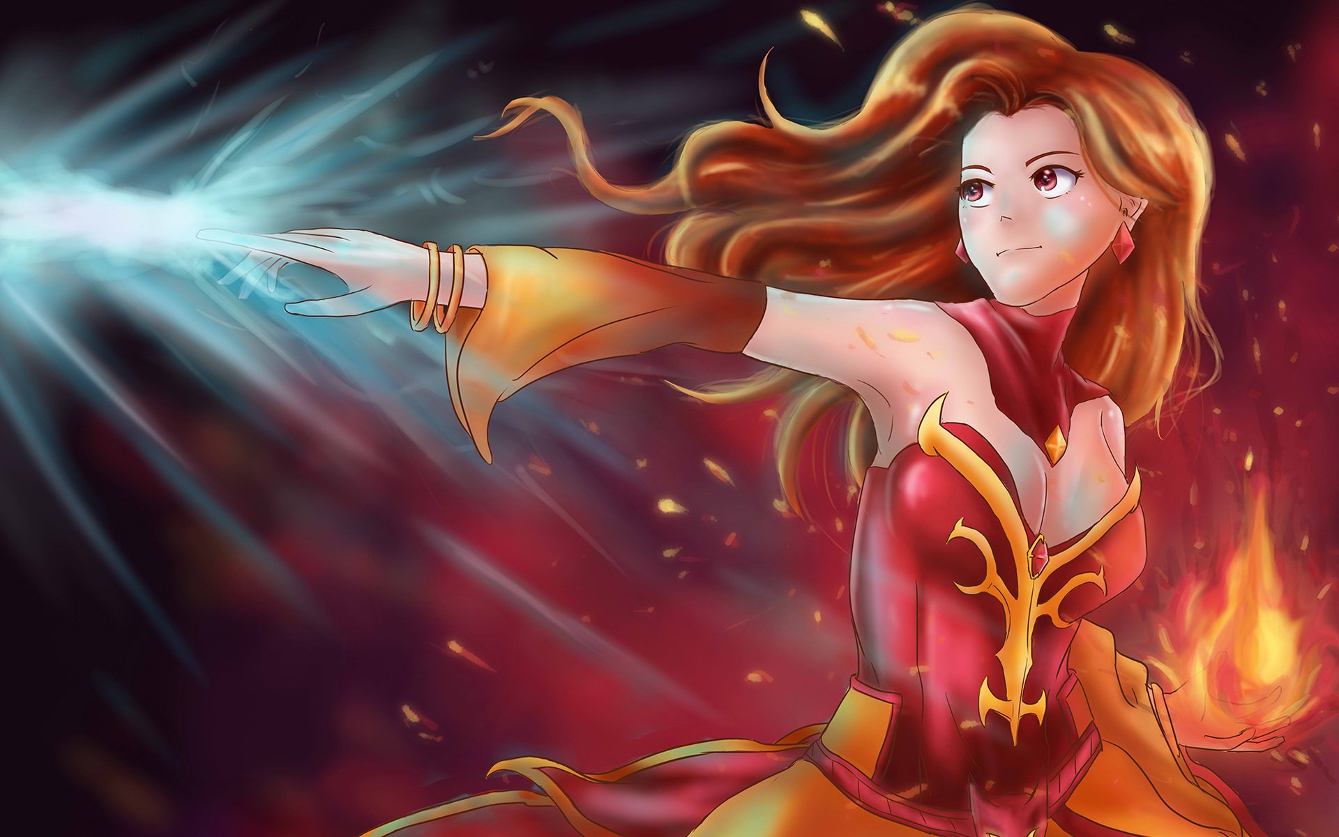Lina Dota 2 Wallpaper Hd Lina Girl Magic Fire Red Dress And Hair Dota