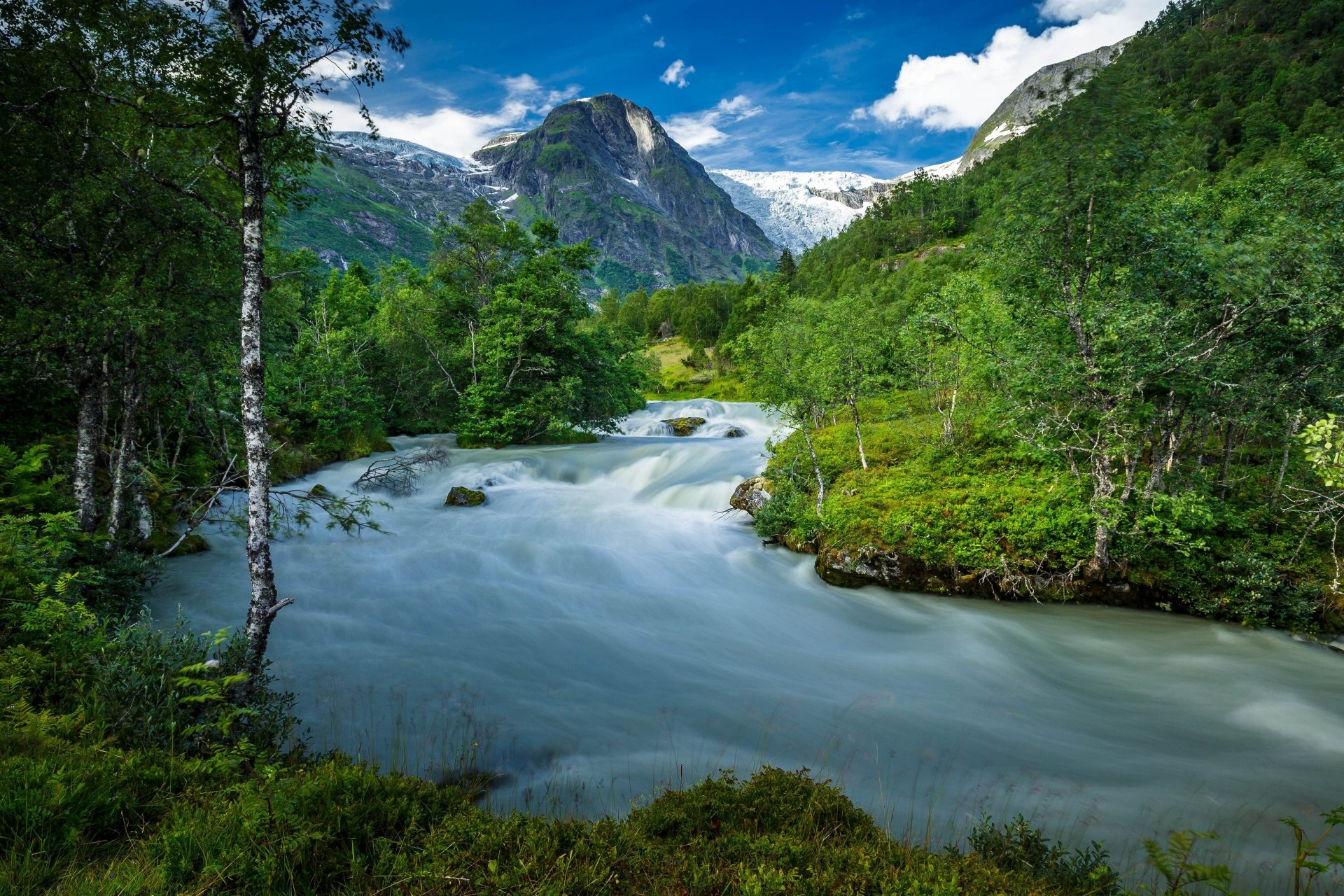 Download Norwegian Mountain Tree Nature River 4k Ultra HD Wallpaper