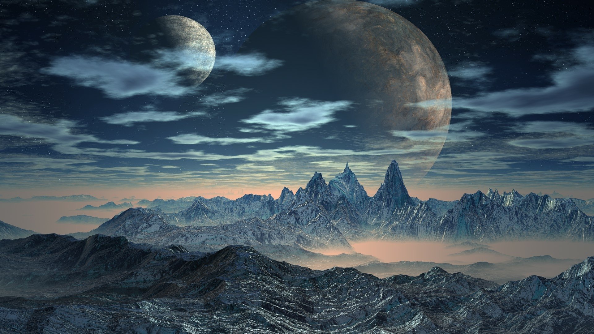 Winter Fog Over Alien Mountains: A Sci-Fi Planetary Landscape in HD by ...