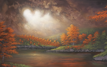 Download Painting Fall Tree Lake Forest Artistic PFP
