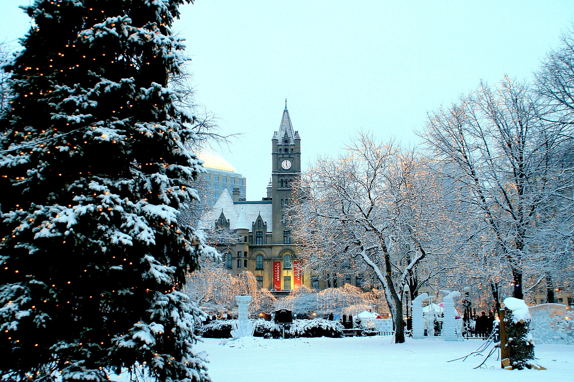 Download Snow Winter Town Tree Religious Church HD Wallpaper
