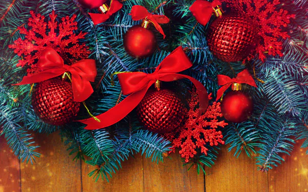 Download Red Christmas Ornaments Pine Branch Holiday Christmas 4k Ultra ...