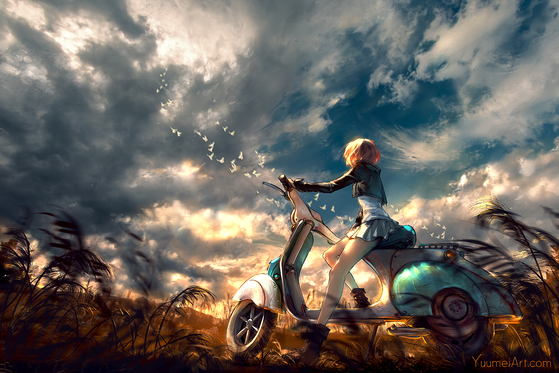 Anime Skies: Motorcycle Adventure HD Wallpaper