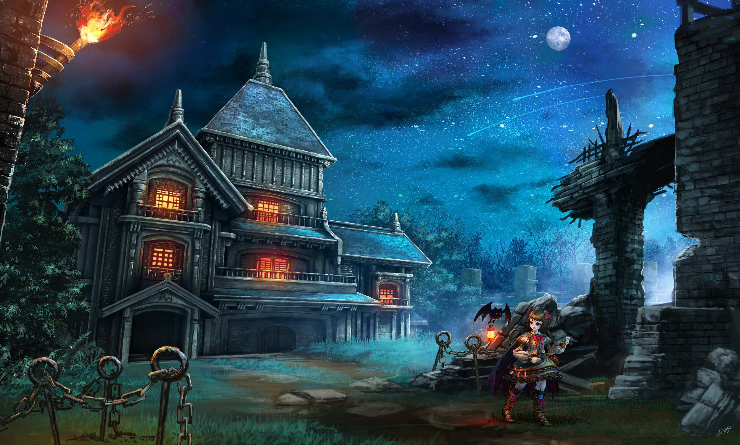 Download Moon Night Anime Original Anime Night HD Wallpaper by 歯車ラプト(旧名 ...