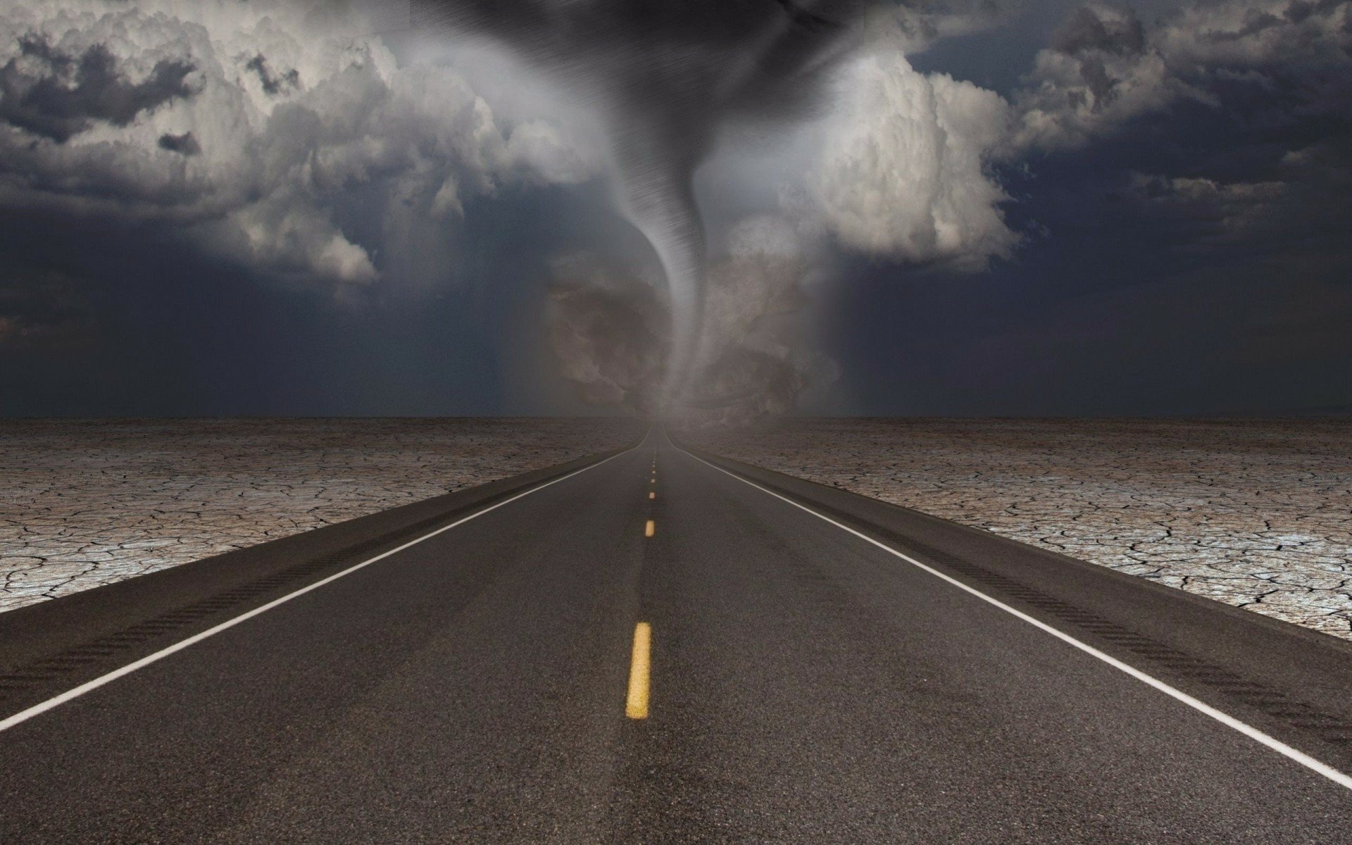 Tornado Fury: Nature's Power Unleashed on an Endless Road | HD Wallpaper