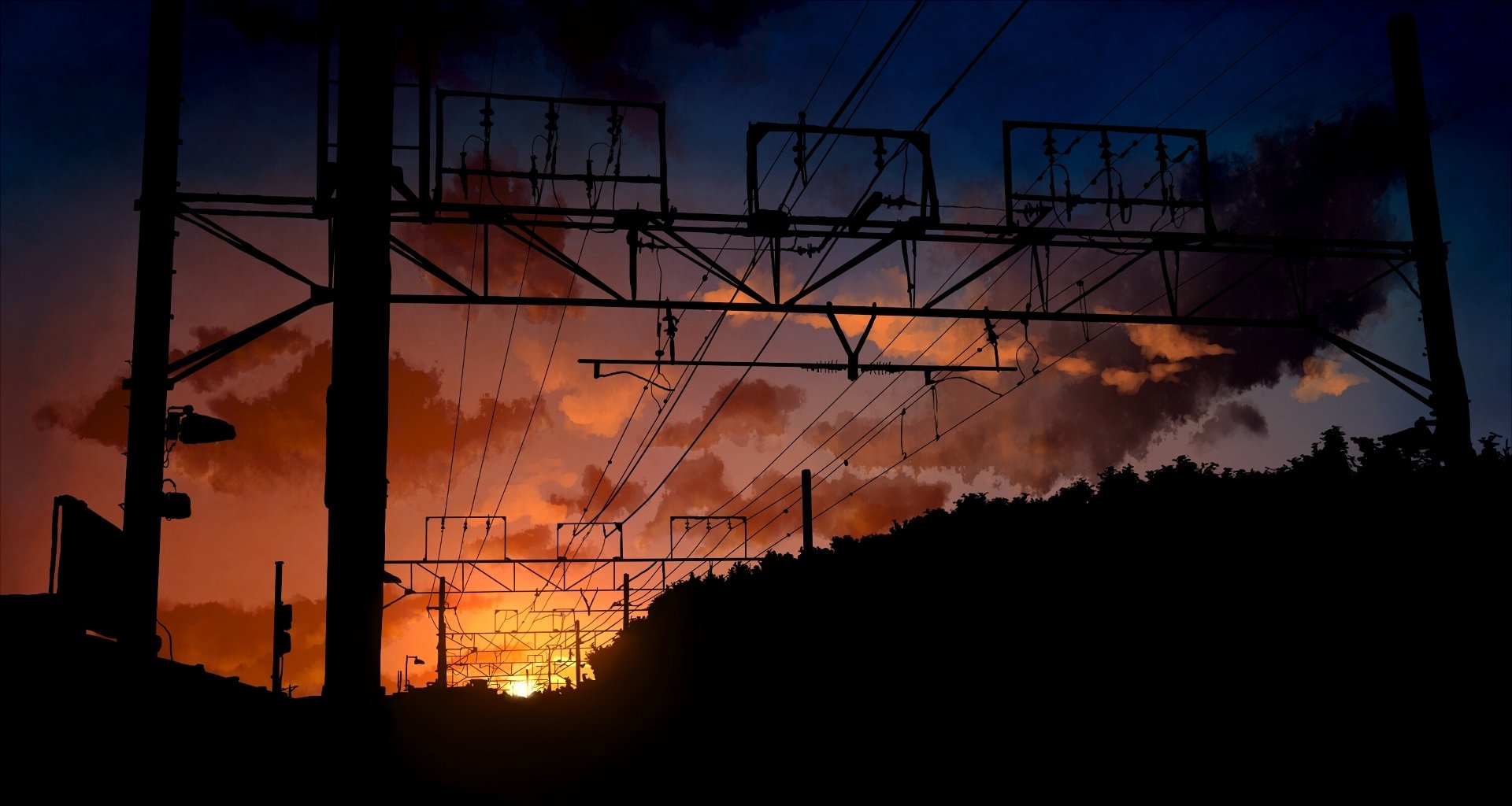 Anime Original Sunset Railroad - HD Wallpaper