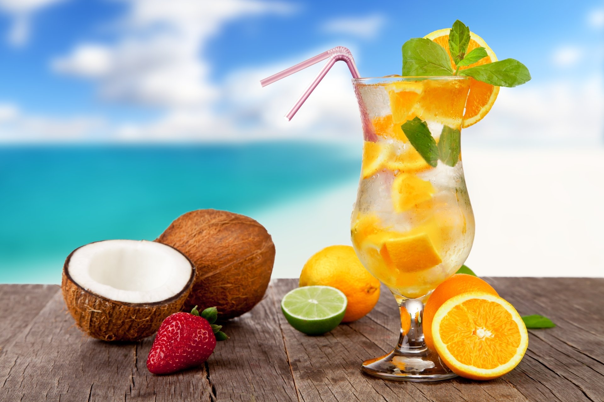 Tropical Orange Coconut Cocktail – 4K Ultra HD Refreshing Fruit Drink ...