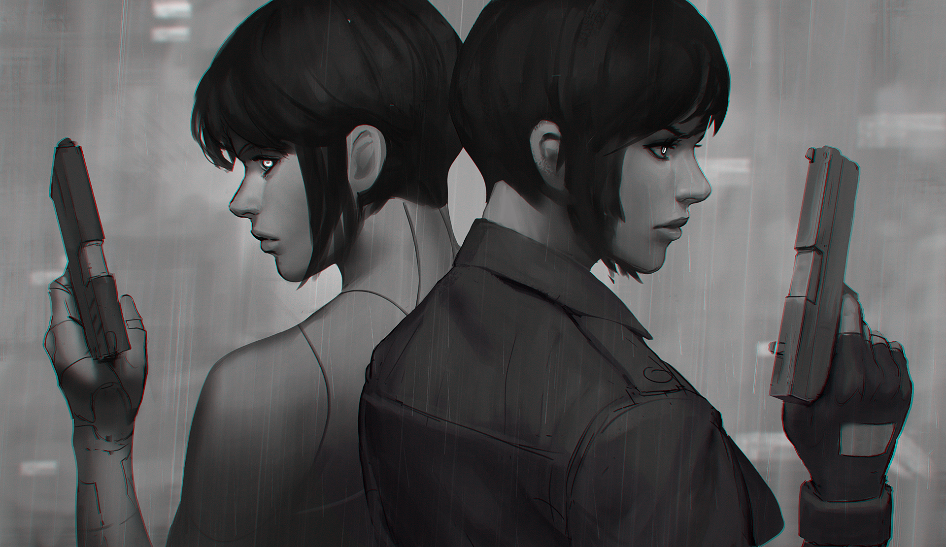 Ghost in the Shell Anime HD Wallpaper – Dual Shadows in Focus