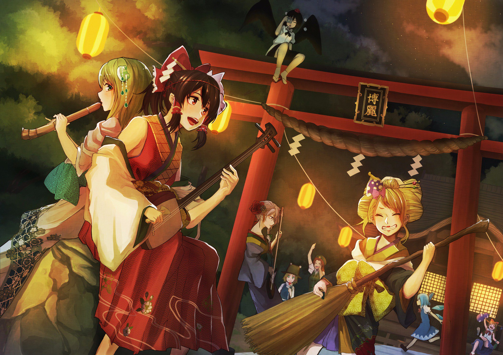 Touhou Legends Unite: Aya, Reimu & Friends Festival HD Wallpaper