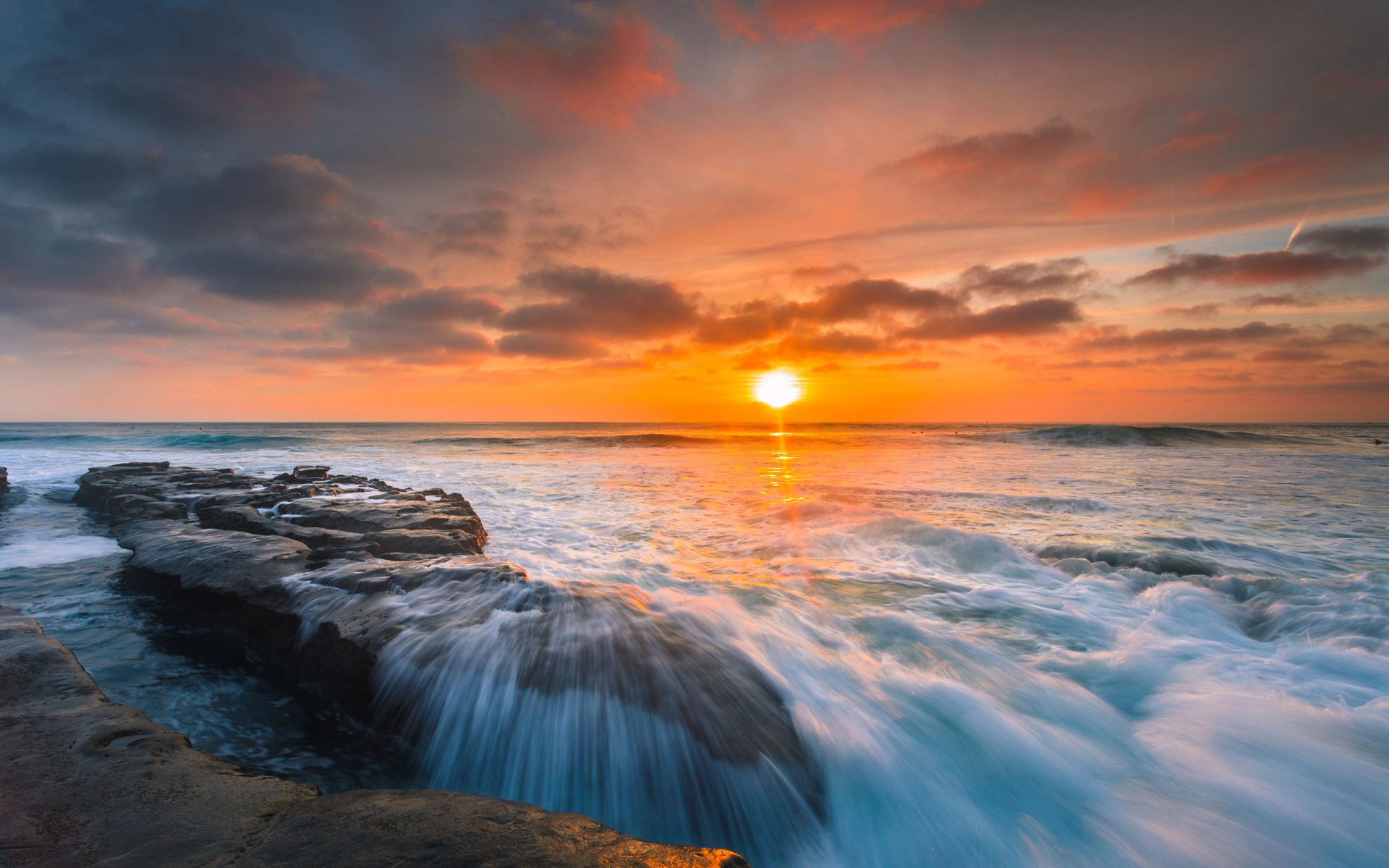 Download Horizon Waterfall Sea Ocean Sun Nature Sunset HD Wallpaper