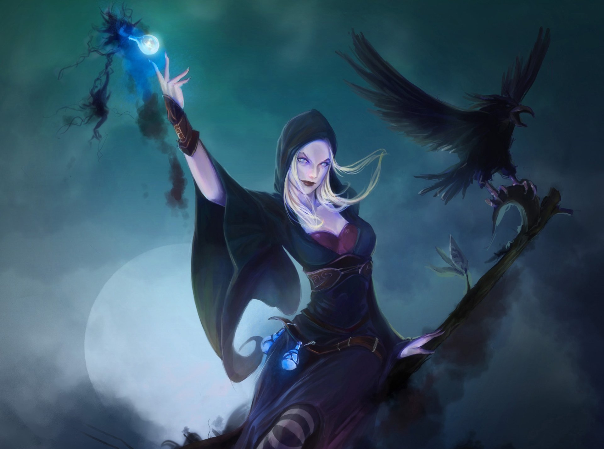 Moonlit Witch of the Crow: Fantasy Magic in the Night Sky HD Wallpaper ...