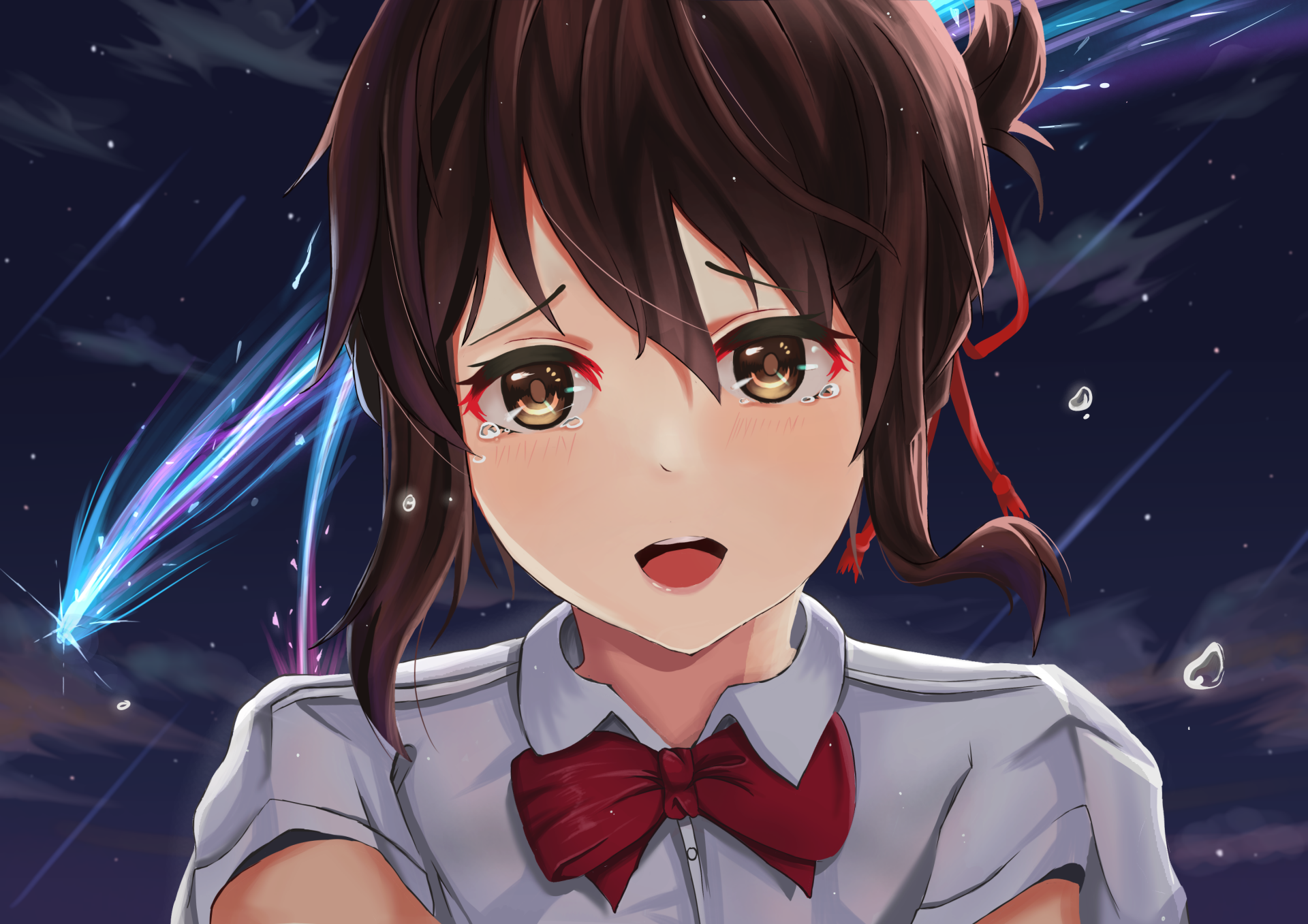 Mitsuha Miyamizu Teary-Eyed HD Wallpaper by Slap