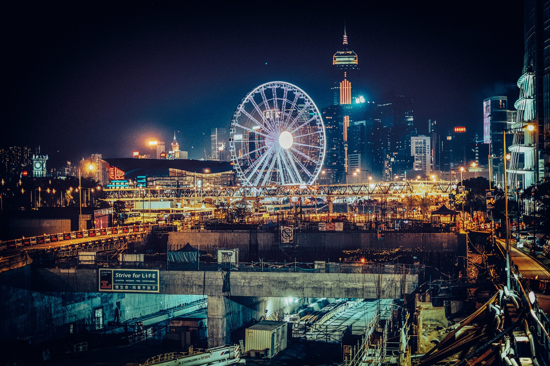 Download City Building Night Ferris Wheel China Man Made Hong Kong HD ...