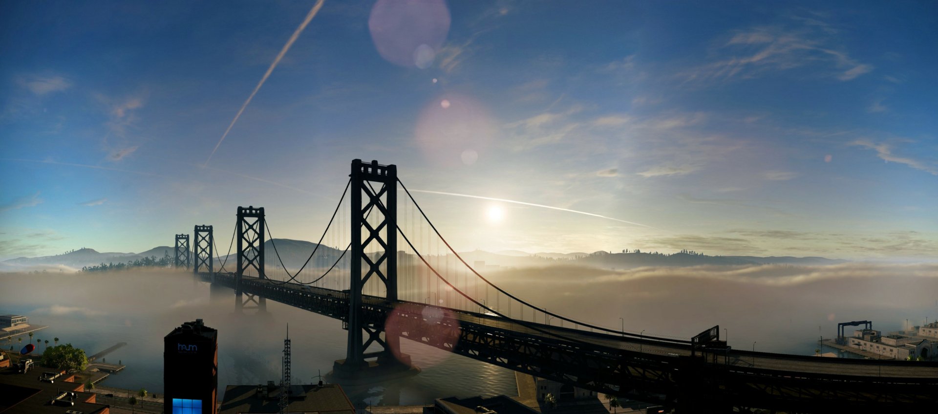 Golden Gate Fog — Watch Dogs 2 HD Wallpaper | 3220x1420 | Wallpaper Abyss