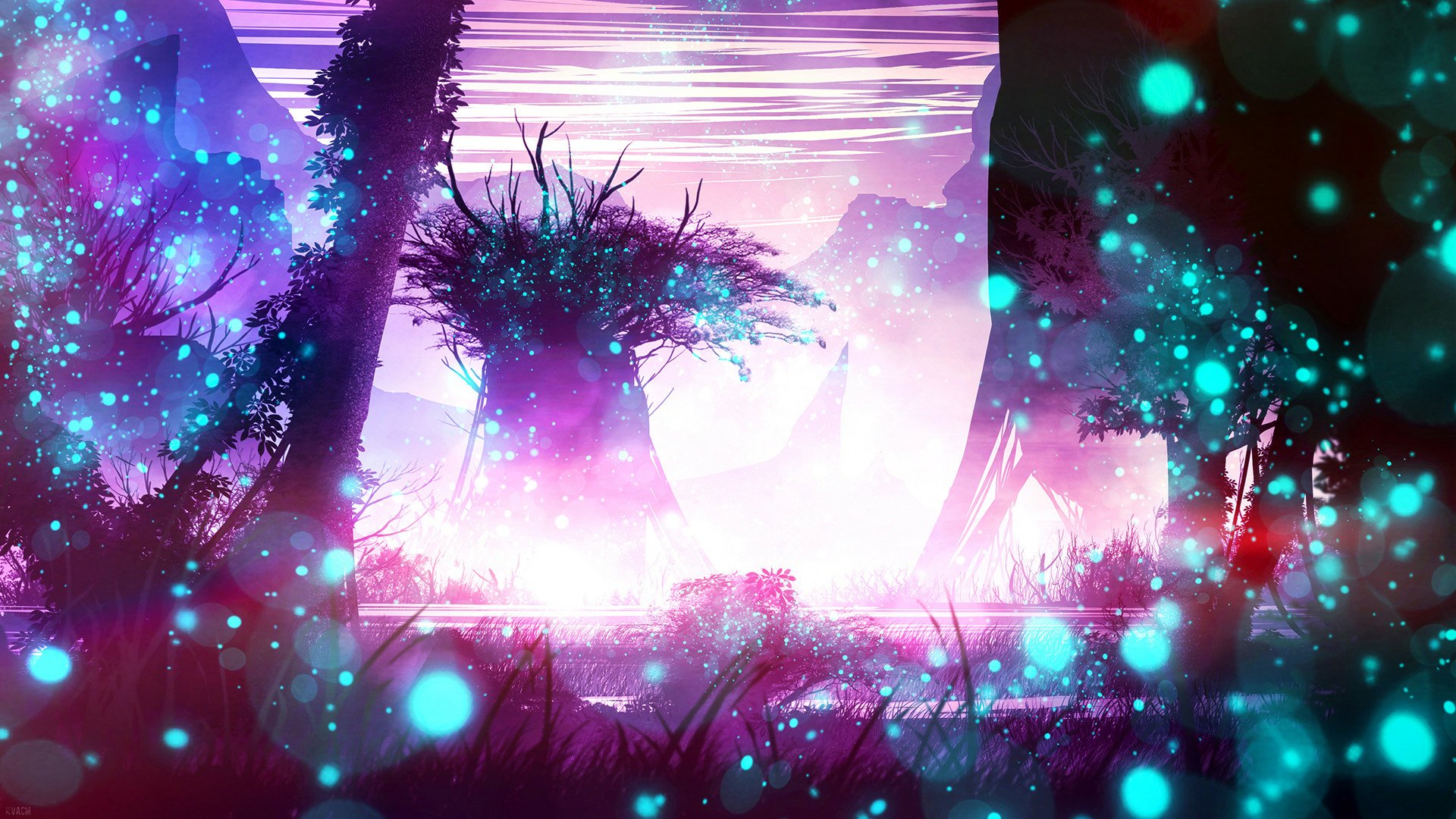 Enchanted Blue & Purple Fantasy Landscape HD Wallpaper by Michal Kváč